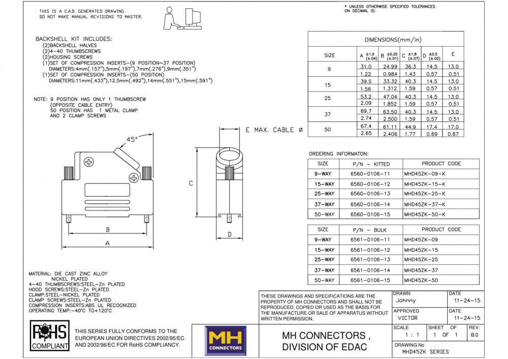 MH CONNECTORS MHD45ZK series drawing page 1
