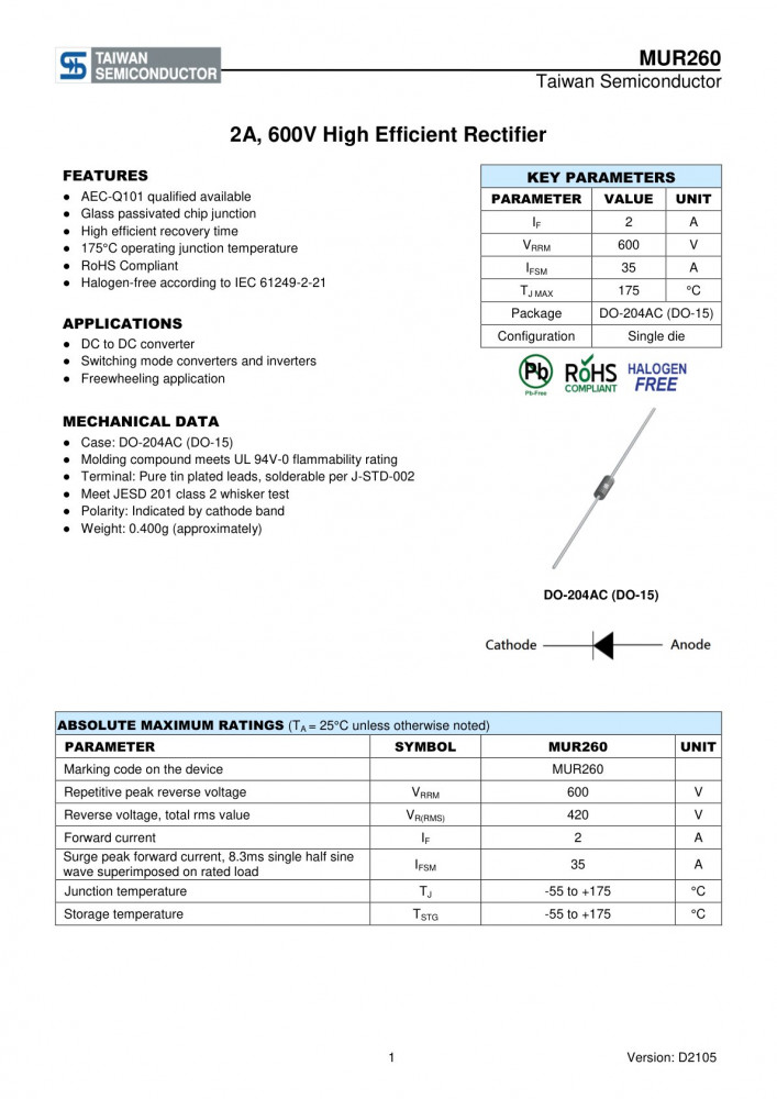 MUR260 datasheet page 1