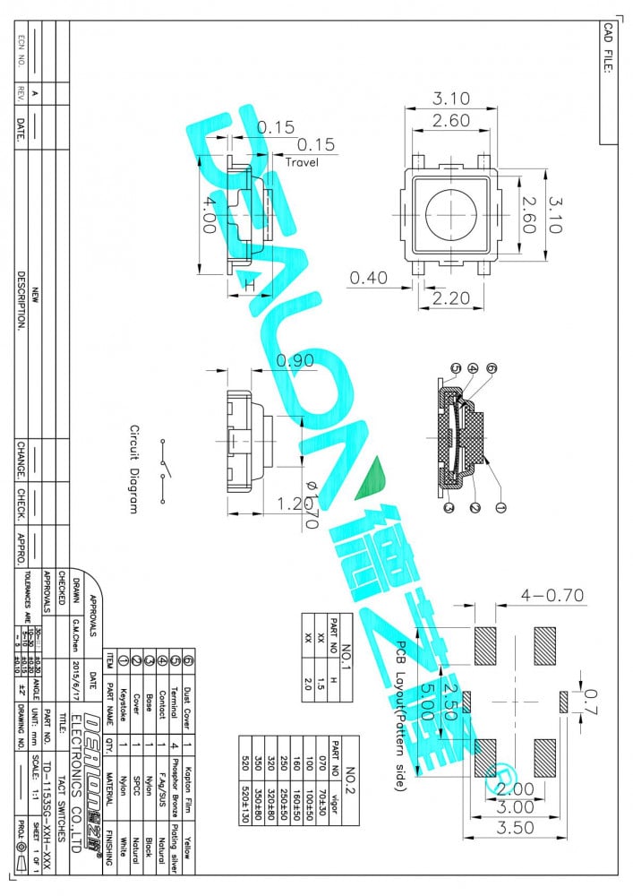 TD-1153SG-2.0H-180 technical document page