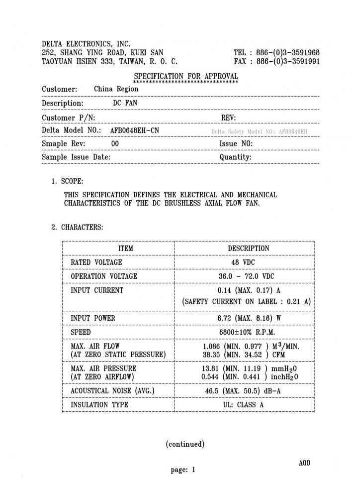 AFB0648EH-CN specification page 2