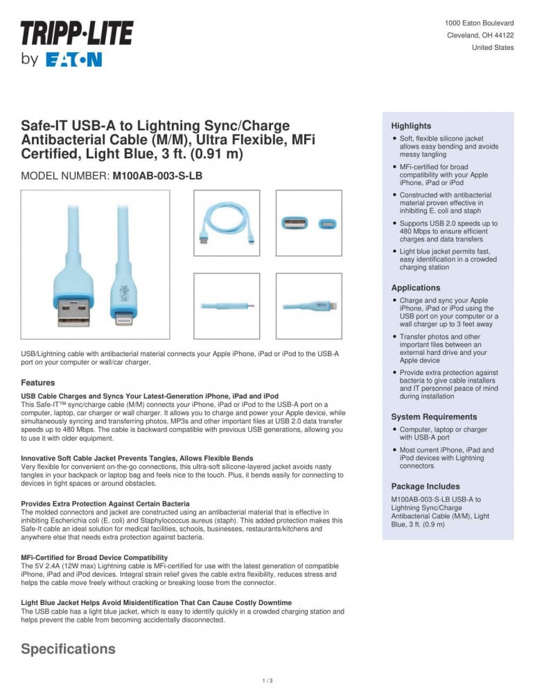 M100AB-003-S-LB technical document page 1