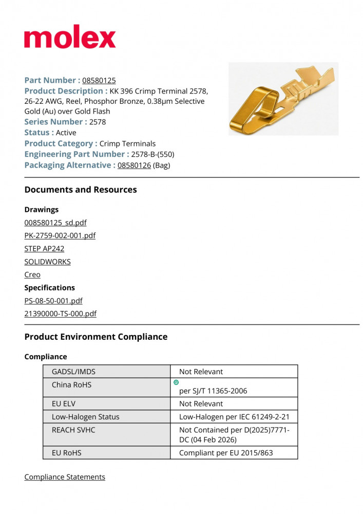 Molex KK 396 product specification page 1
