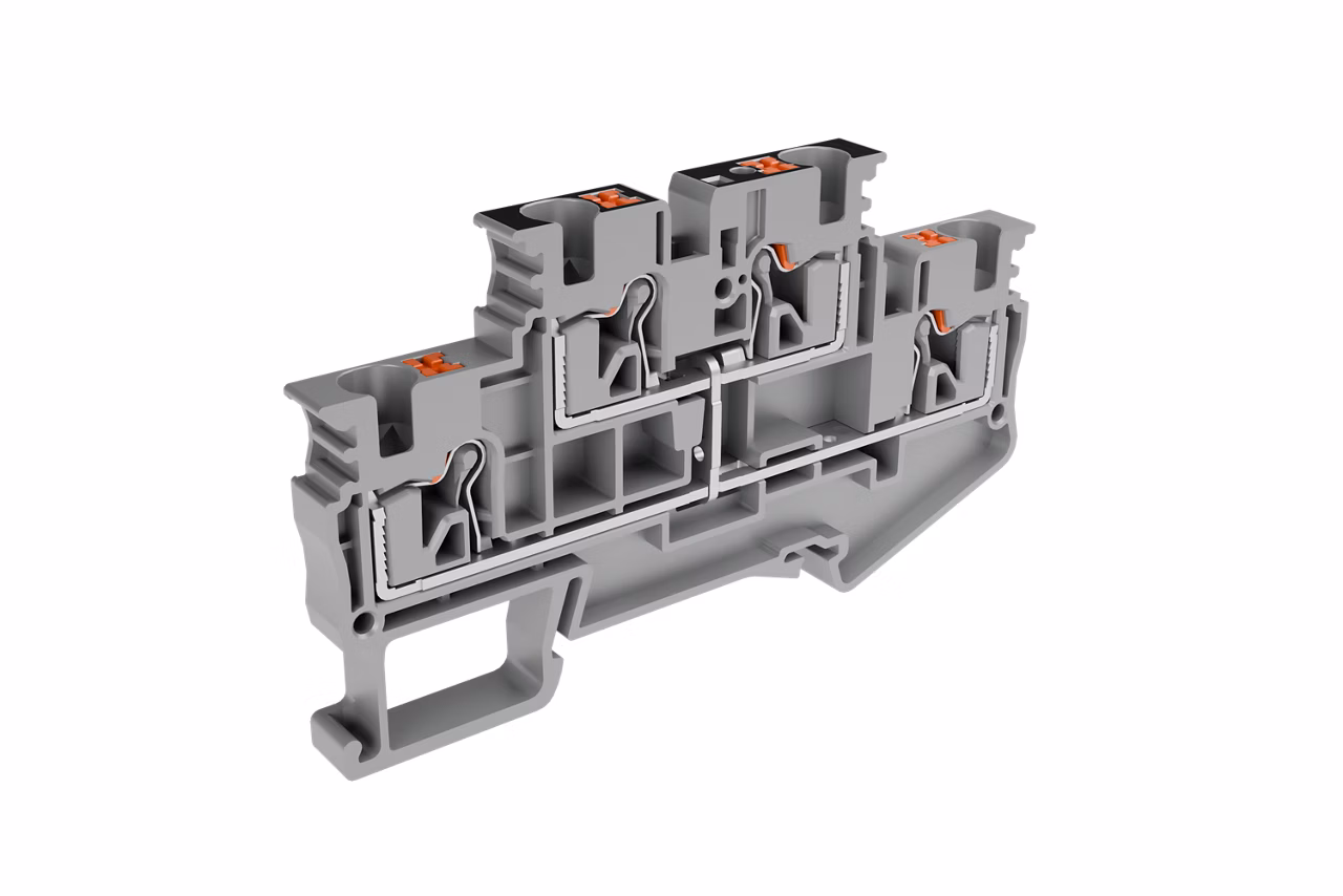 Double Level Feed-Through Terminal Block, Push-in Design, 6.10mm Width, 300V, 30.0A for sale