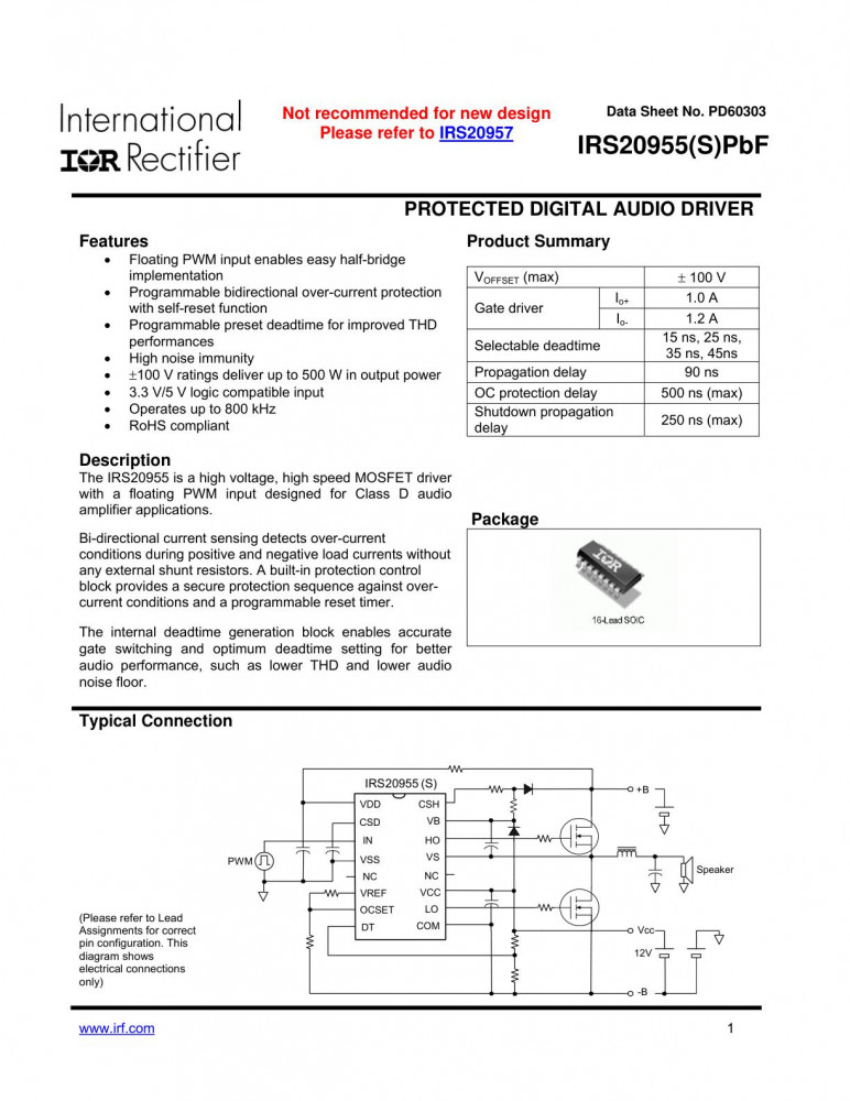 IRS20955SPBF datasheet page 1