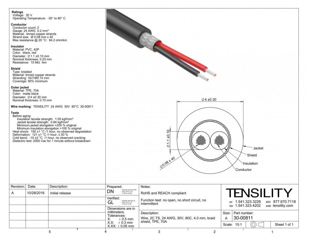 Tensility International 30-00811 cable specification drawing