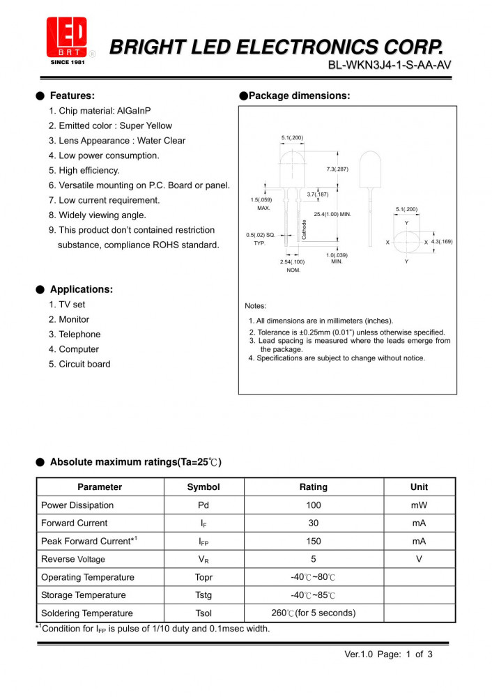 BL-WKN3J4-1-S-AA-AV datasheet page 1