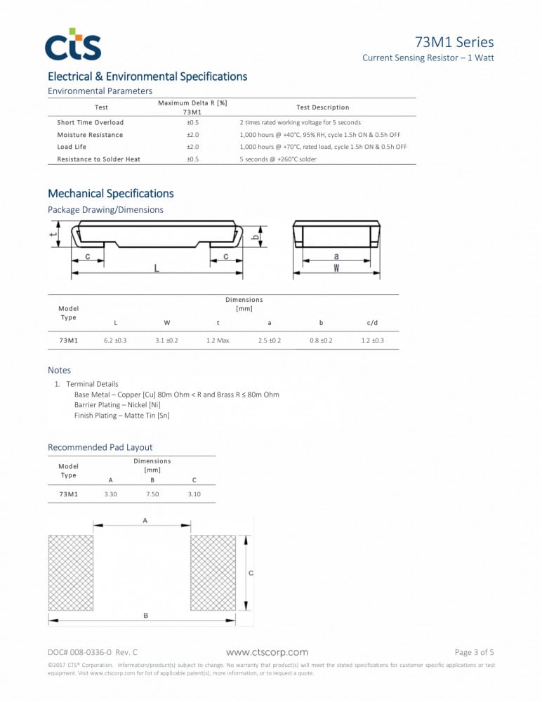 CTS 73M1R013F datasheet page 3