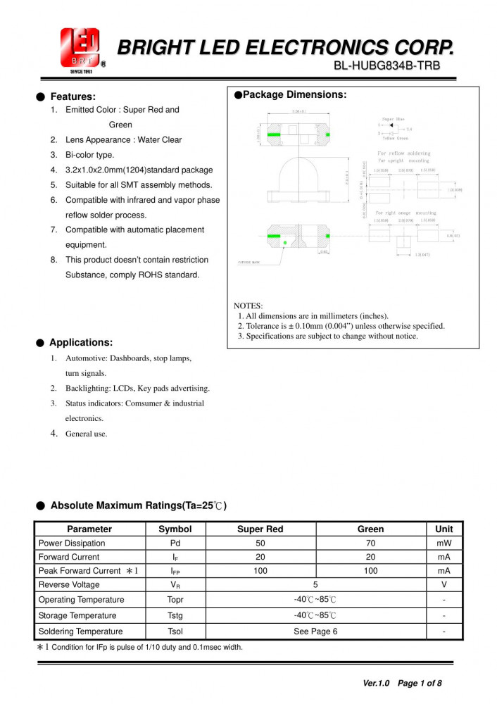 BL-HUBG834B-TRB datasheet page 1