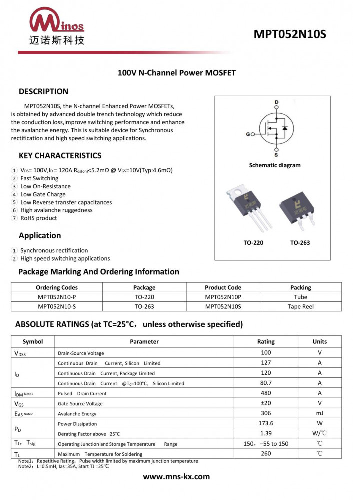 MPT052N10S datasheet page 1
