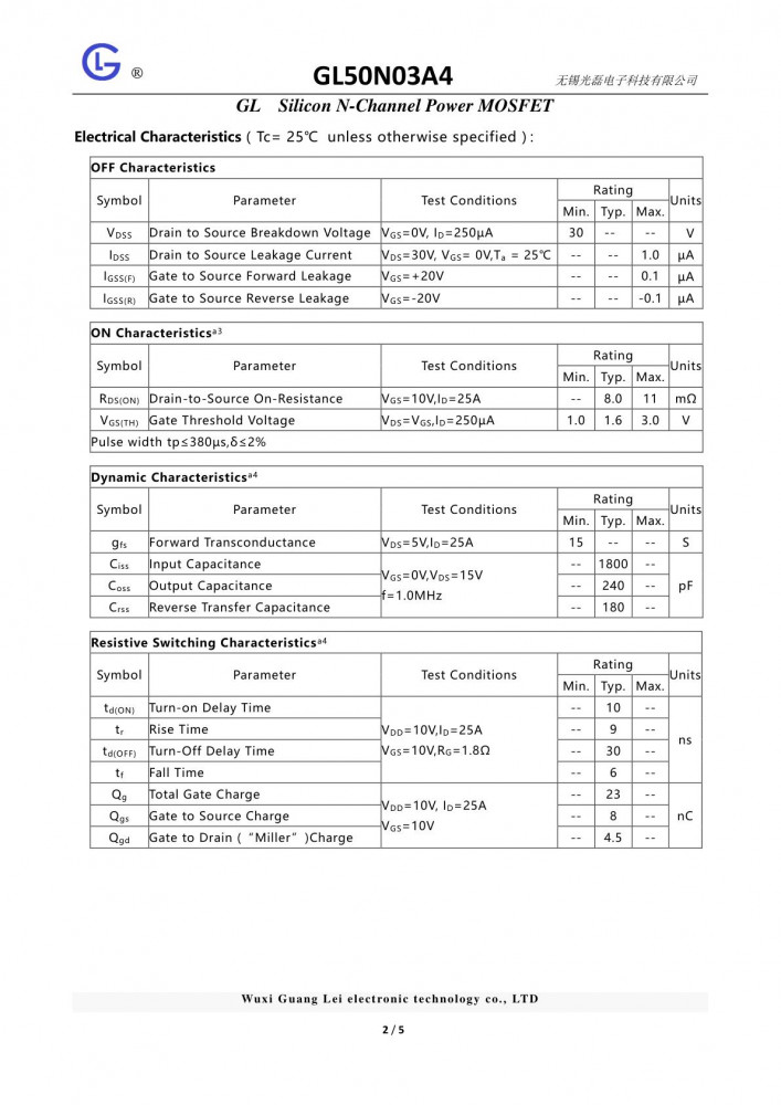 GL50N03A4 datasheet page 2