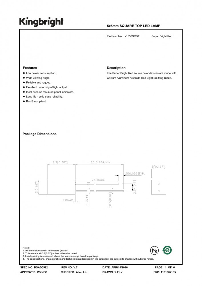 L-1553SRDT datasheet page 1