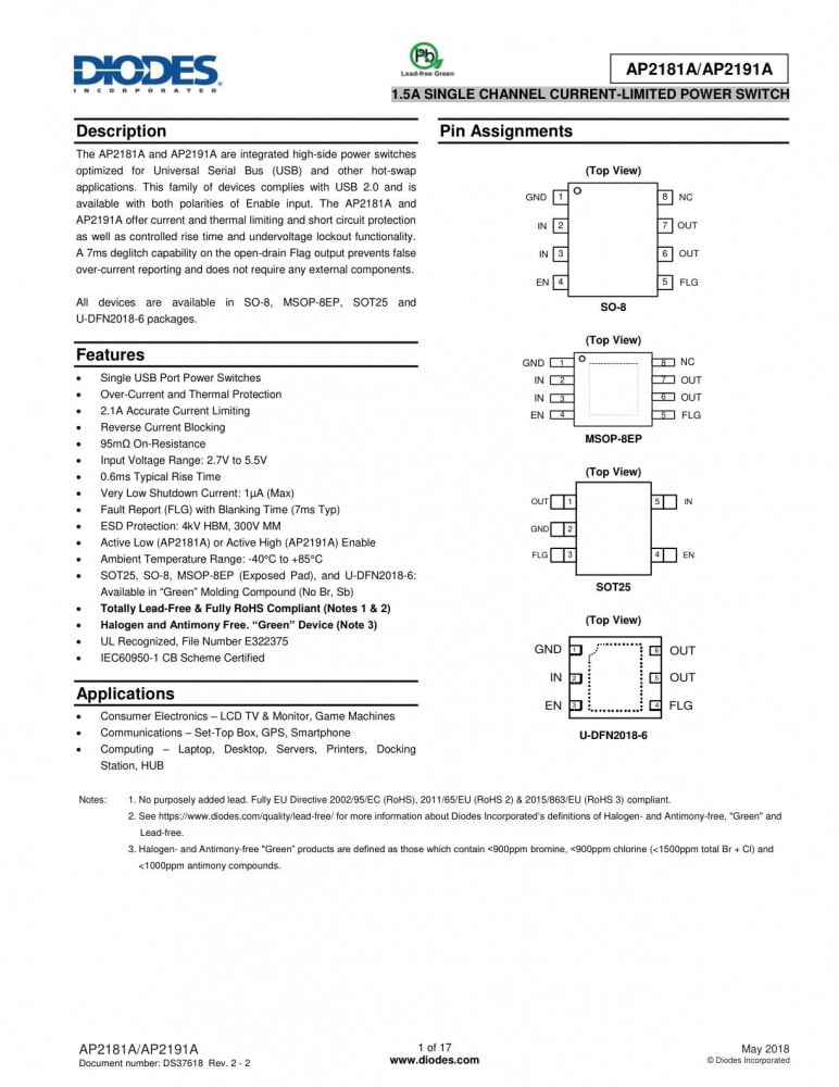 AP2191AMP-13 datasheet page 1