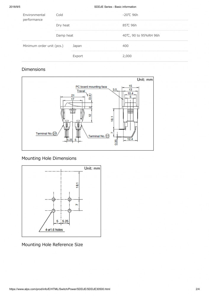 SDDJE30500 mounting hole dimensions