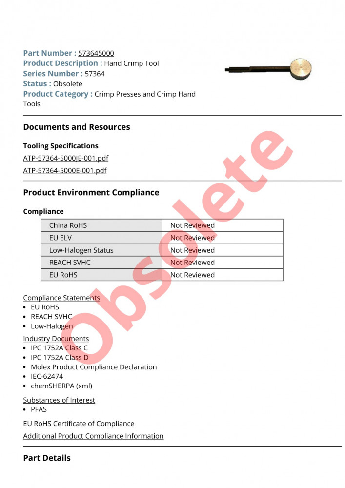 Tooling specification document preview, page 1
