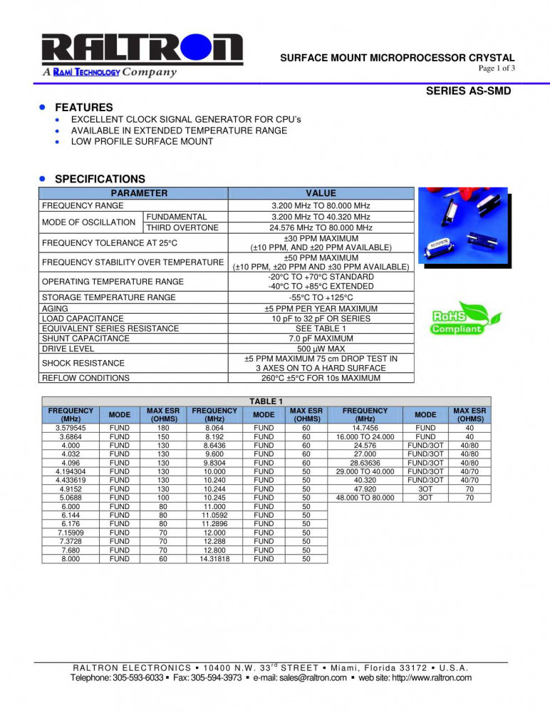 Raltron AS-SMD technical document page 1