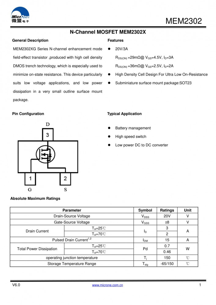 MEM2302XG datasheet page 1