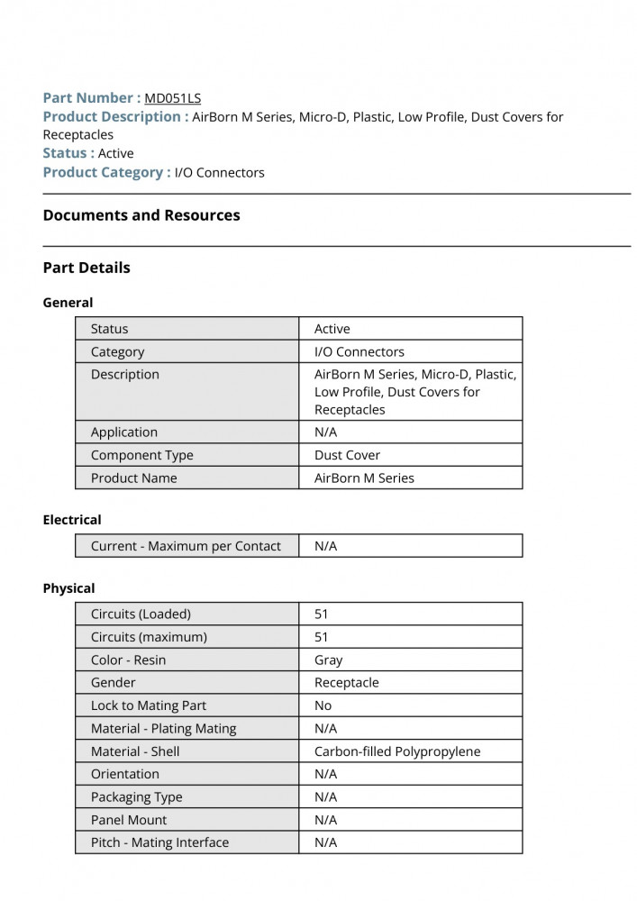 MD051LS technical documentation page 1
