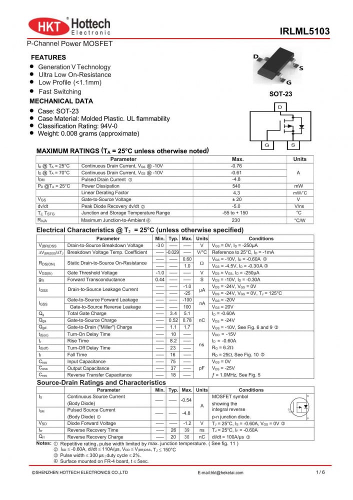 IRLML5103 datasheet page 1