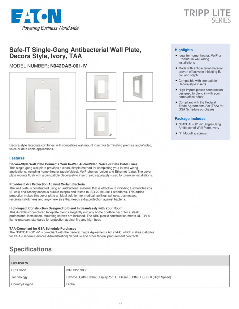 EATON N042DAB-001-IV product document page 1