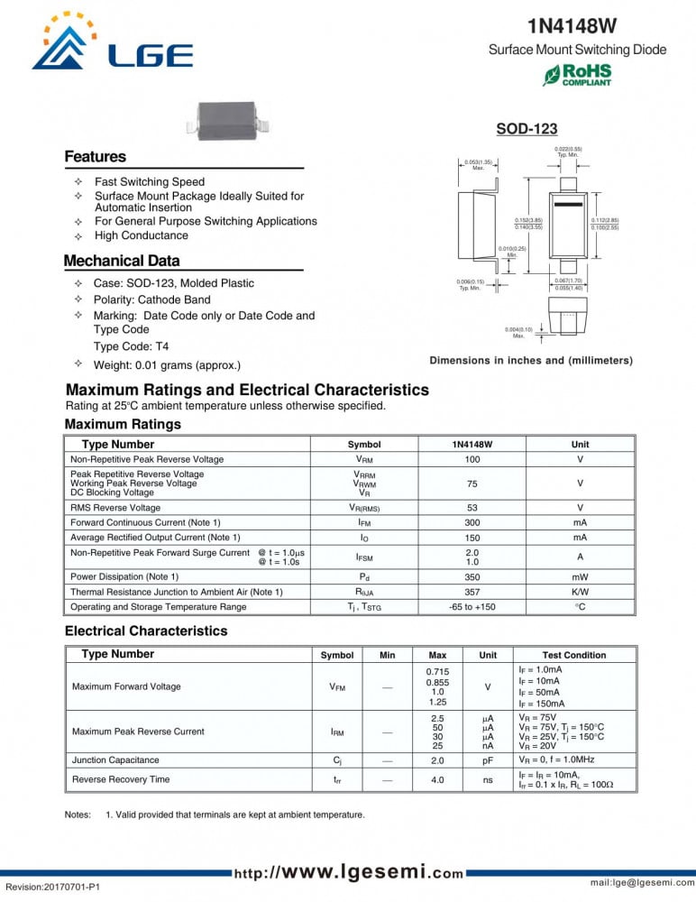LGE 1N4148W datasheet page 1