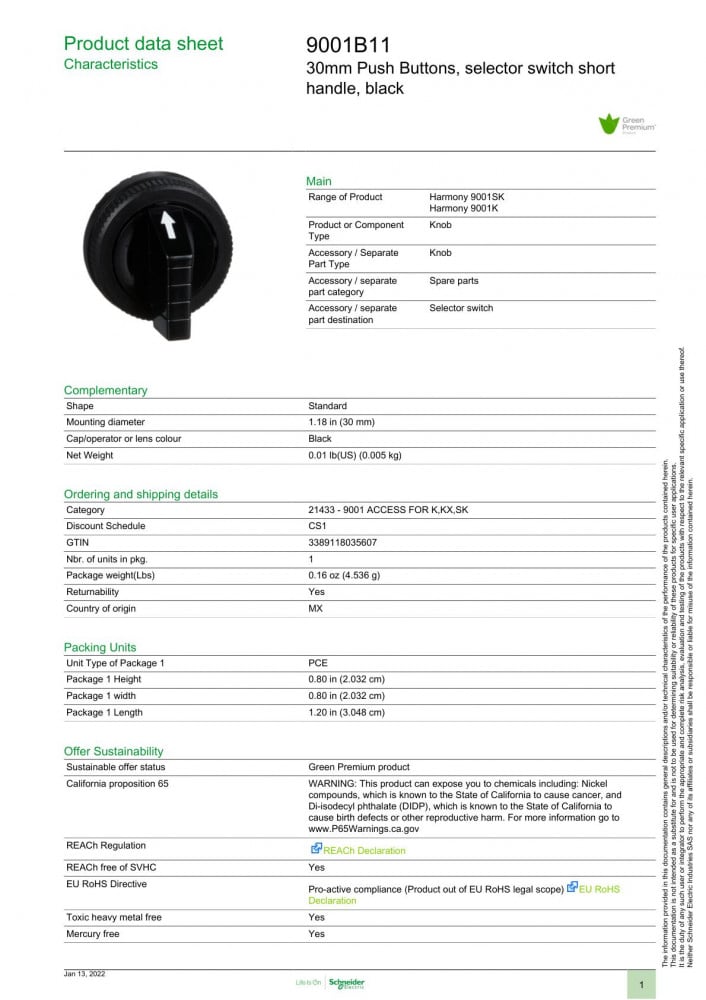 9001B11 technical document page 1