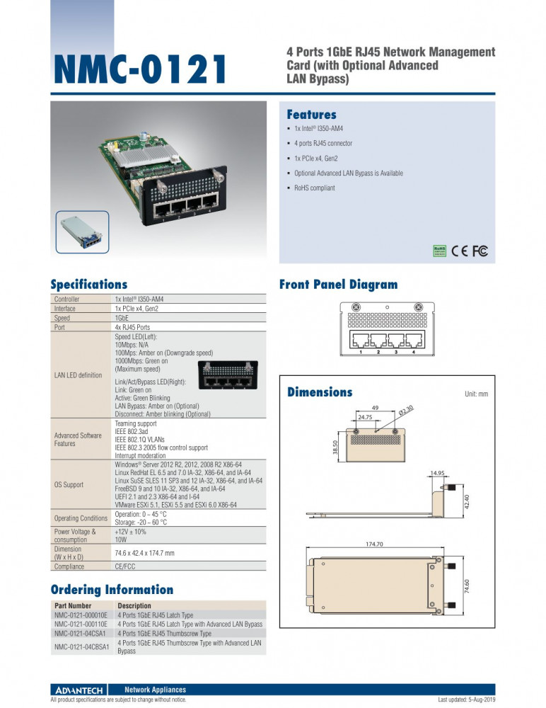 ADVANTECH NMC-0121 product documentation page