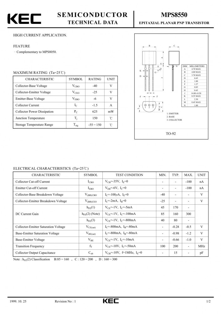 MPS8550-D-AT/PC datasheet page 1