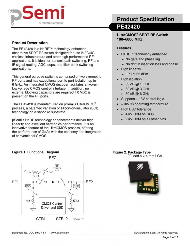 PE42420E-Z datasheet page 1