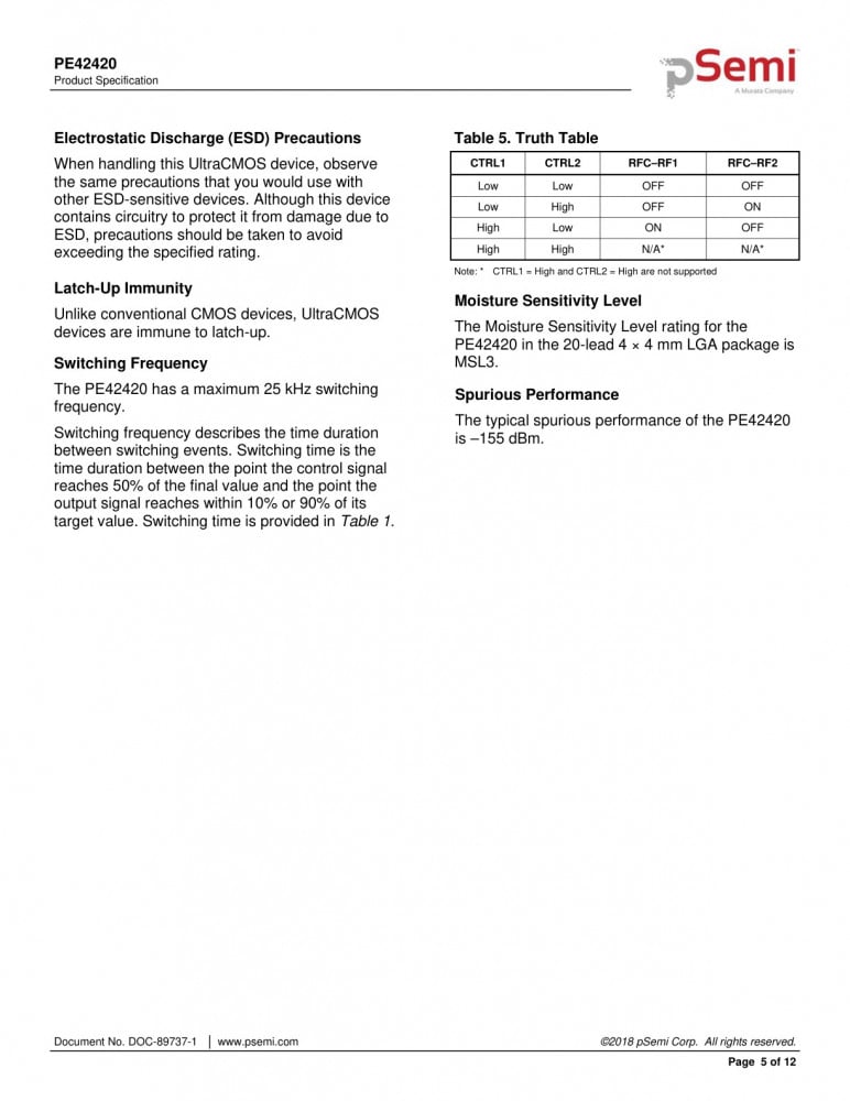 PE42420E-Z datasheet page 5