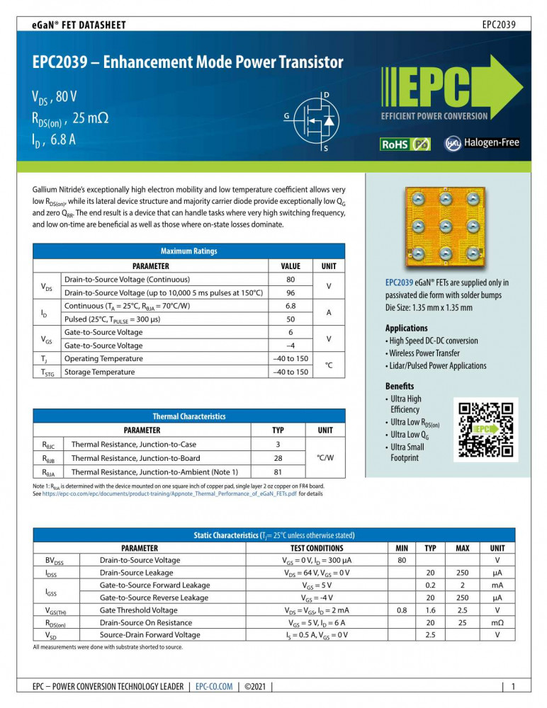 EPC2039 datasheet page 1