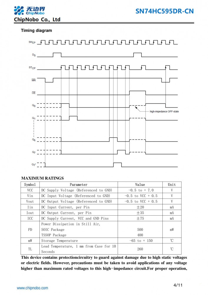 SN74HC595DR-CN datasheet page 4