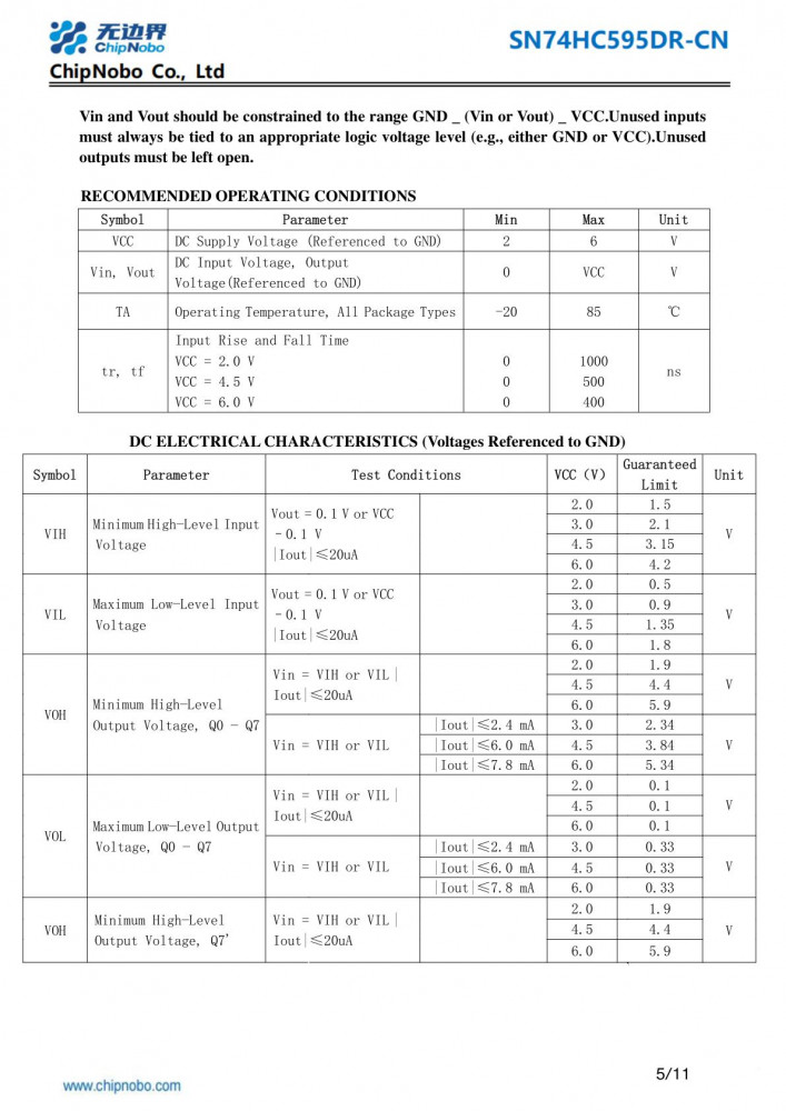 SN74HC595DR-CN datasheet page 5