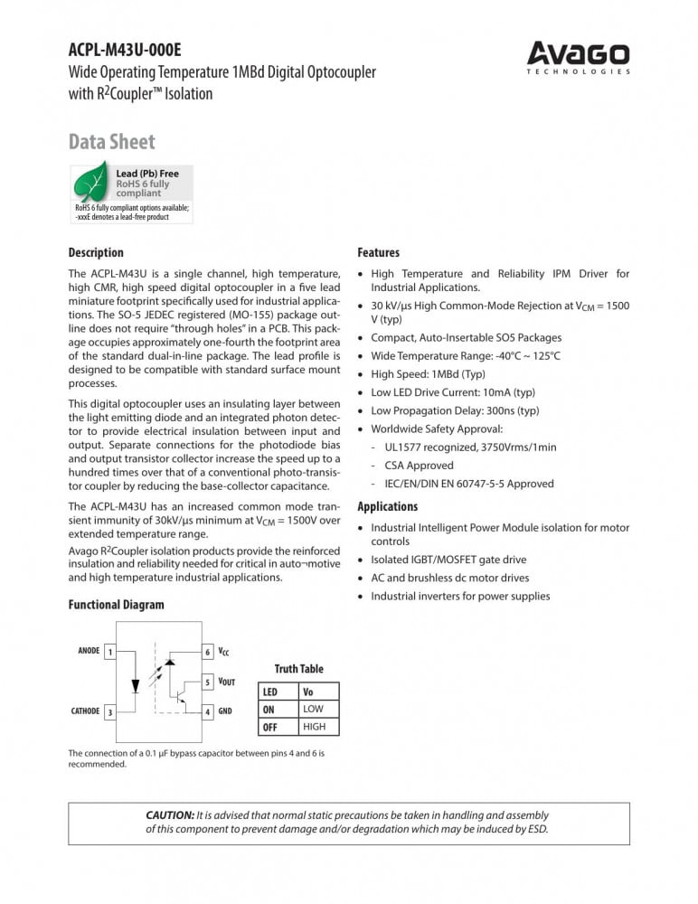 ACPL-M43U datasheet page 1