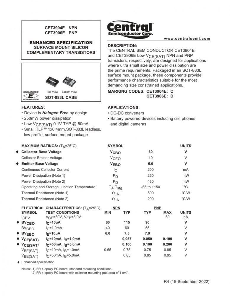 CET3906E datasheet page 1
