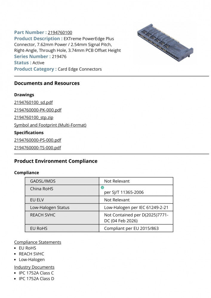 MOLEX 2194760100 technical document preview, page 1