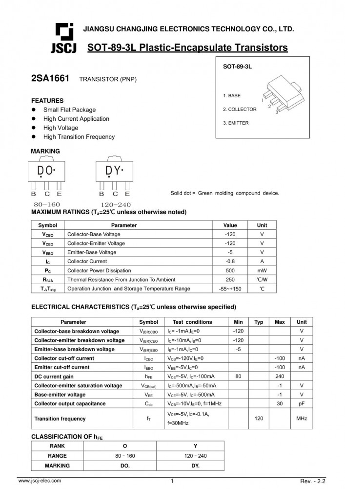 2SA1661 datasheet page 1