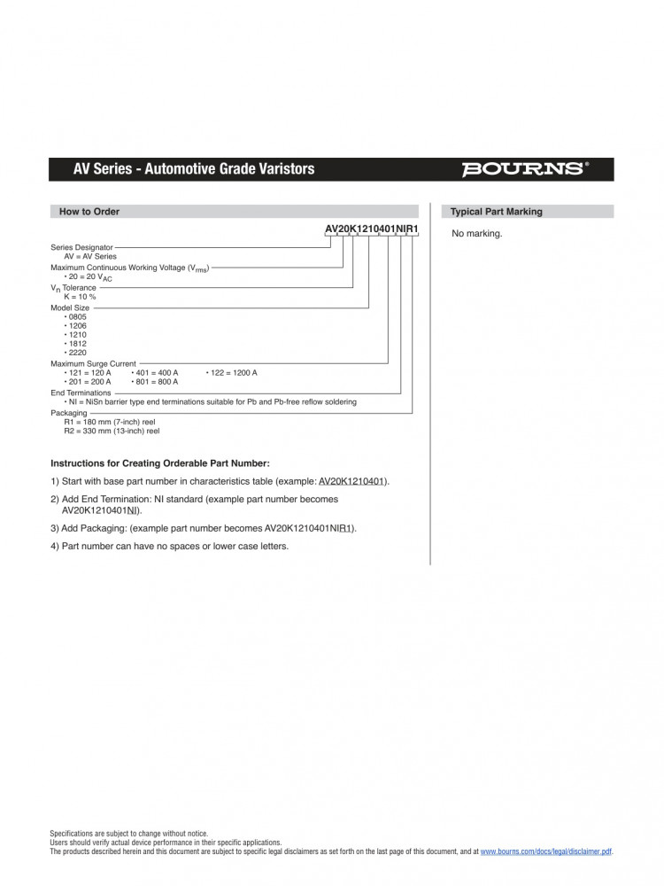BOURNS AV Series datasheet page 4