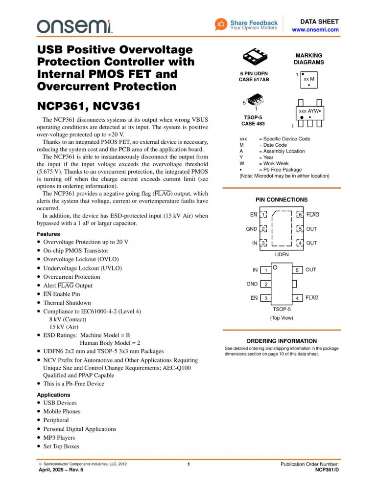 NCP361 datasheet page 1