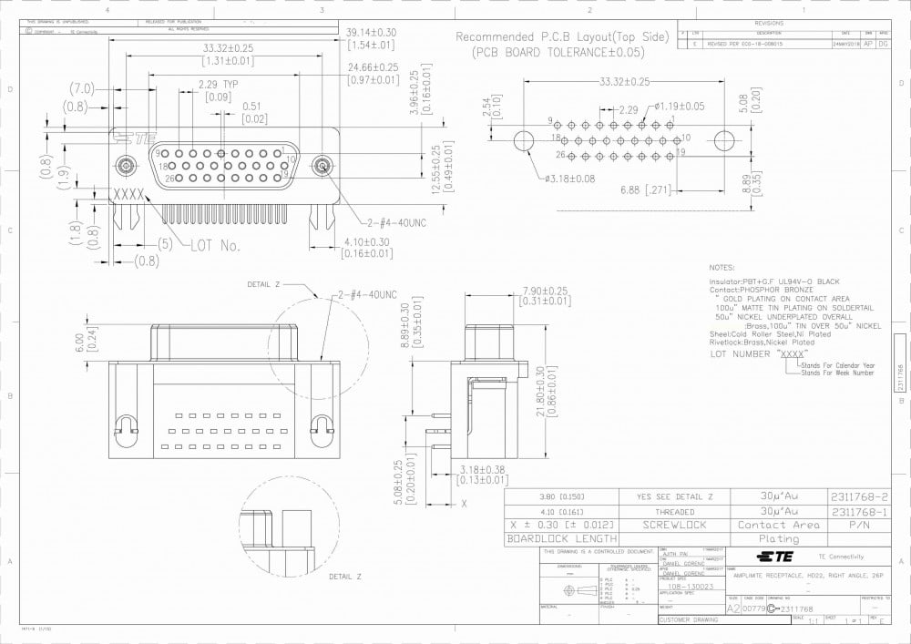 Technical document preview for TE Connectivity 2311768-1