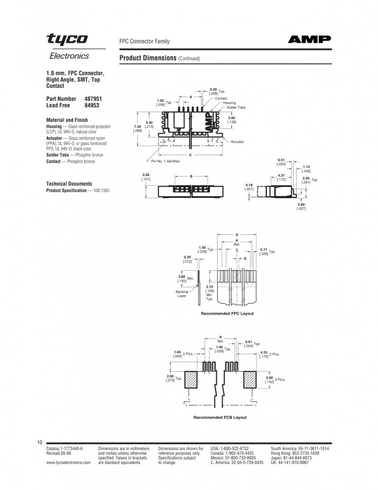 TE Connectivity FPC connector document page 10