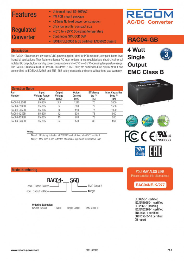 RAC04-GB datasheet page 1