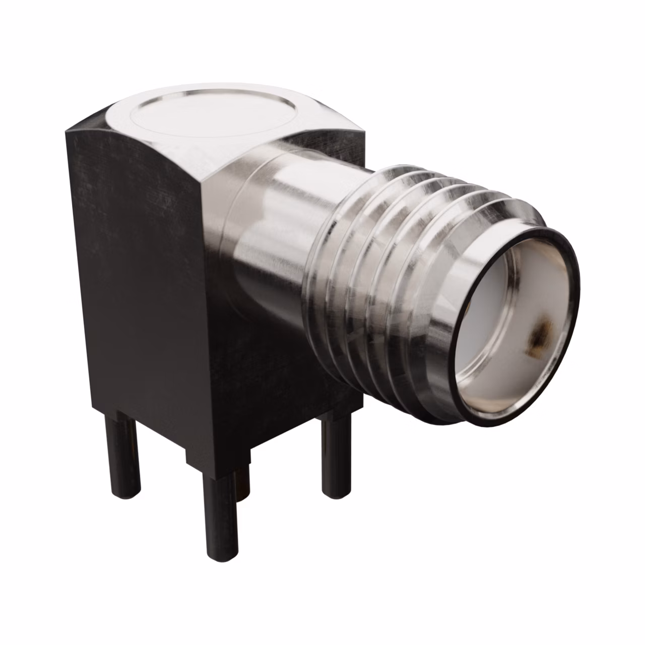 SMA Jack, Right-Angle, PCB Receptacle, Through Hole, Die Cast Body, Nickel (Ni) Plated, 3.43mm Leg Length, 20 Pieces Per Tray, 50 Ohms for sale