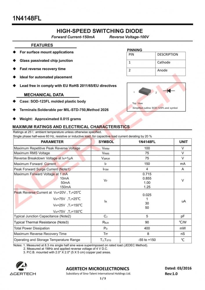 1N4148FL datasheet page 1