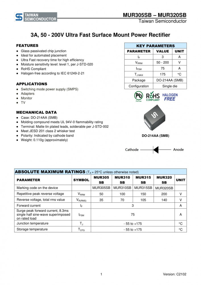 MUR310SB datasheet page 1