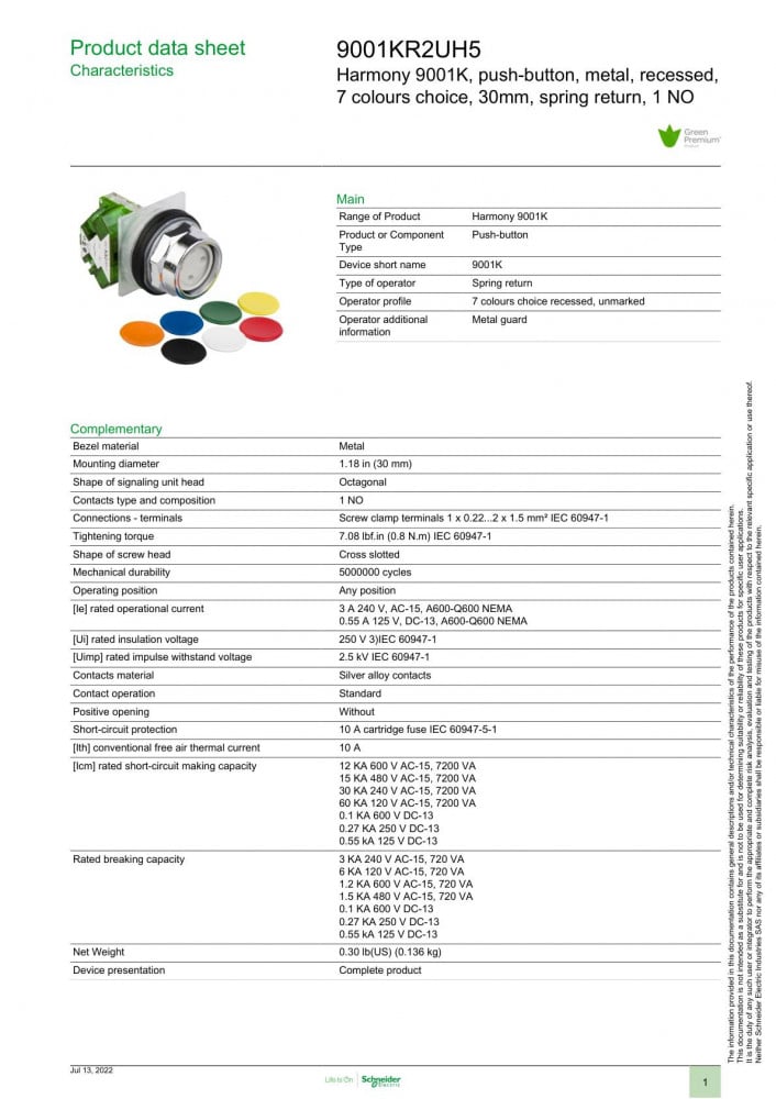 9001KR2UH5 technical document page 1