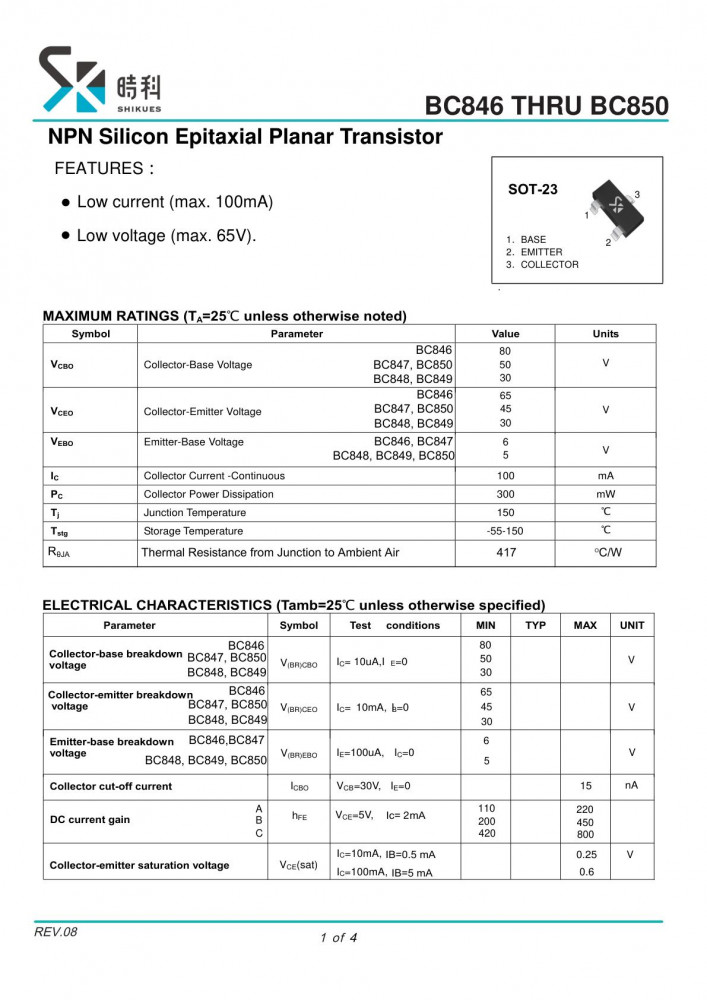 BC846B datasheet page 1