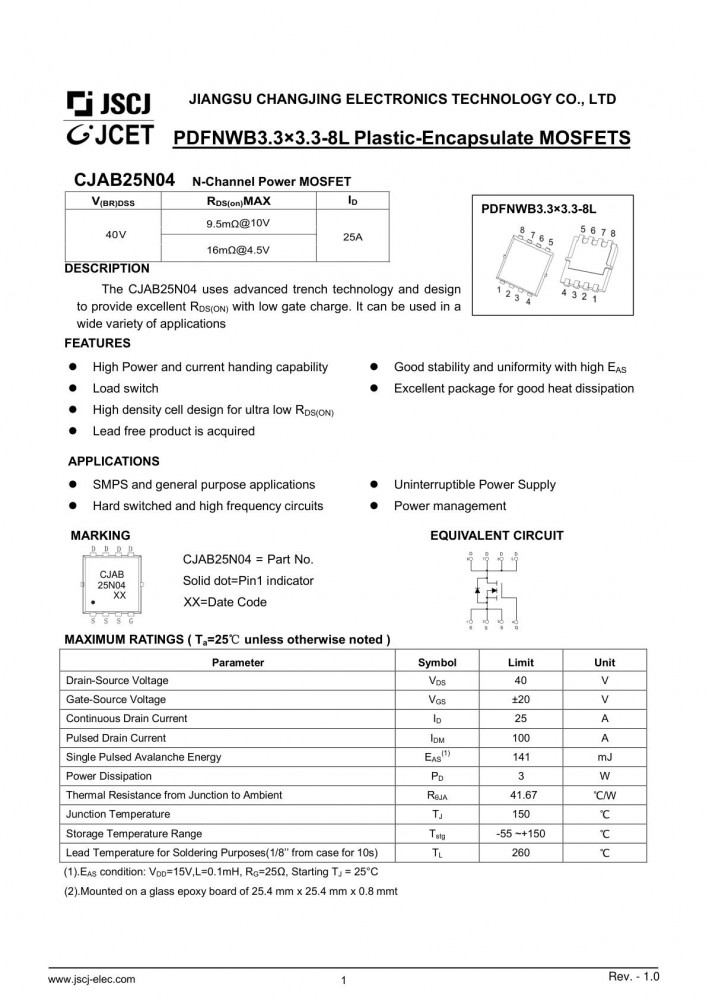 CJAB25N04 datasheet page 1