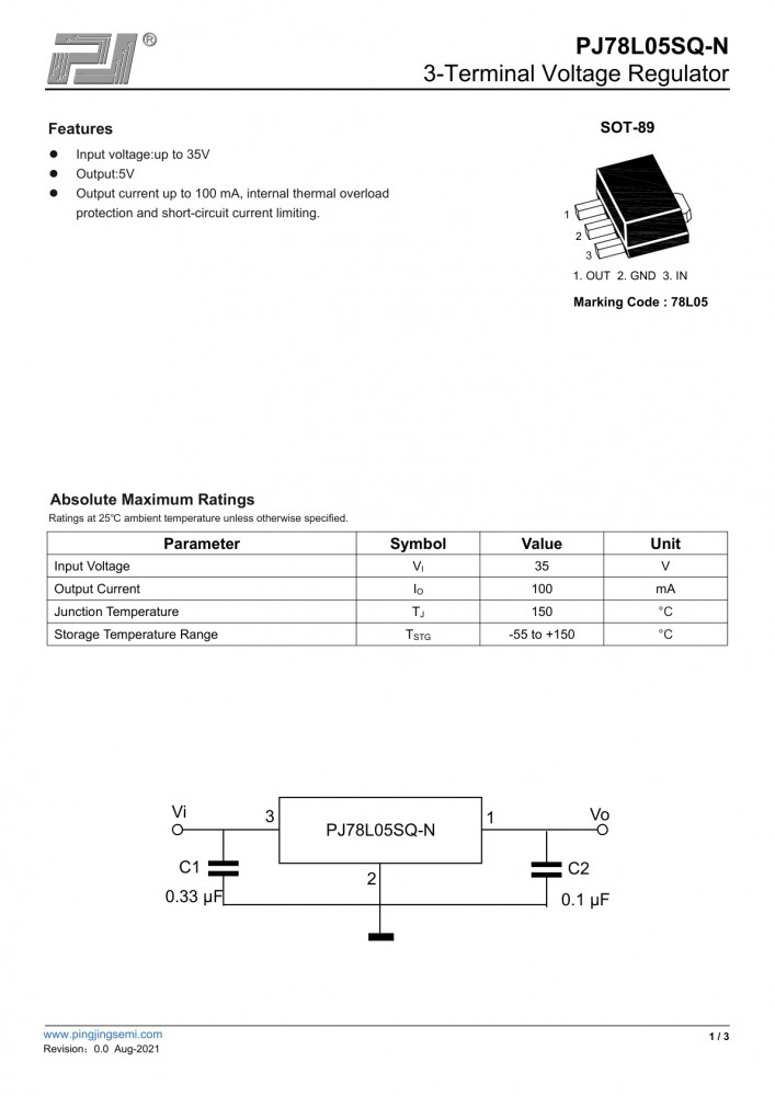PJ78L05SQ-N technical document page 1