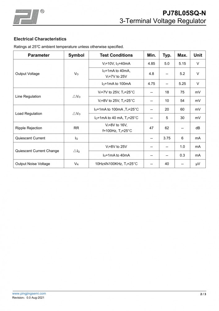 PJ78L05SQ-N technical document page 2