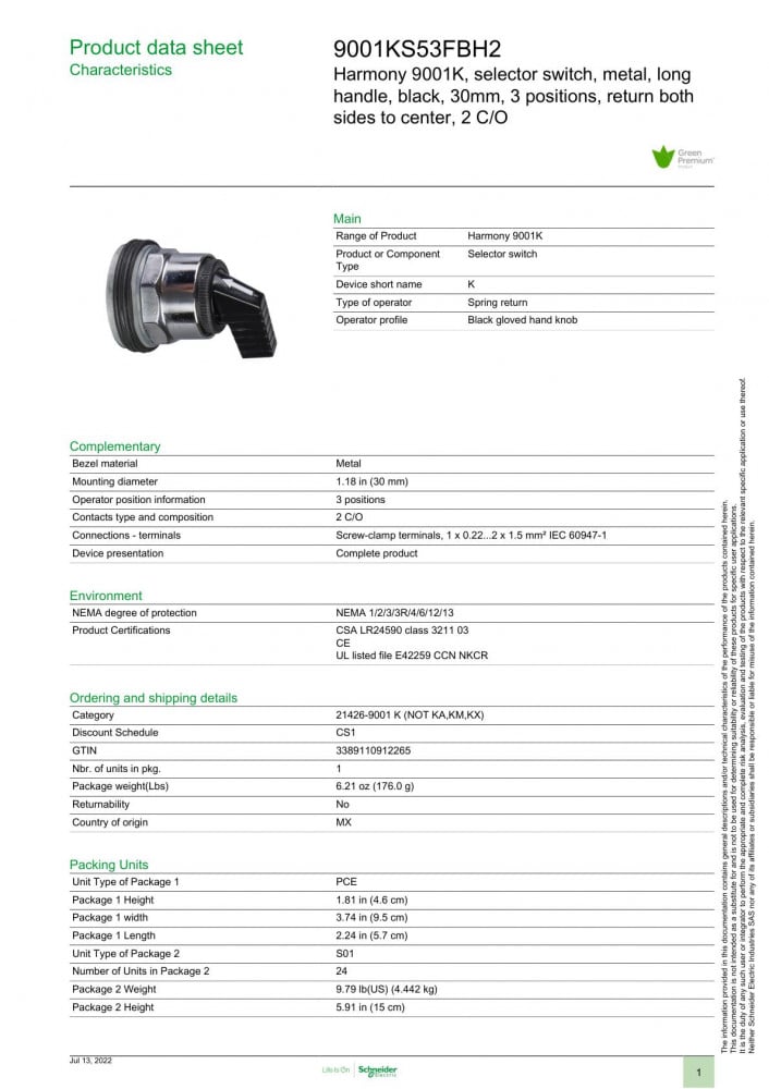 9001KS53FBH2 technical document page 1